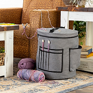 Knitting Bag Yarn Storage Tote - Craft Organizer for Balls of Yarn, Knitting Needles, and Hooks - Project Supply Carrying Case with Pockets for Crochet Accessories