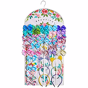 FIOBEE Bow Holder Headband Holder Organizer Hair Accessories Organizer for Girls Hair Bows Hanger Wall Hanging Home Decor for Baby Girls Room, Flower