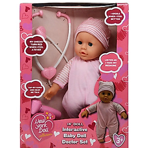 Interactive Talking Baby Doll Doctor Set Toy Pack for Kids – 14” Doll with Lights, Sound Effects, Pretend Play Dr Checkup Accessories – Pink Newborn Hospital Care Nursing Playset for Toddler Girl 3+