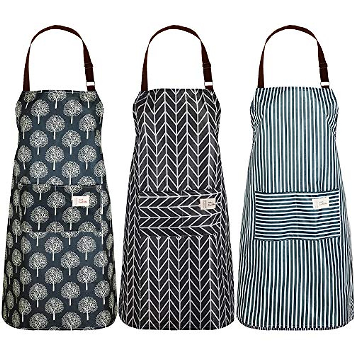 SATINIOR 3 Pieces Women Waterproof Apron with Pockets Adjustable Cooking Aprons Kitchen Bib Apron for Baking Household Cleaning