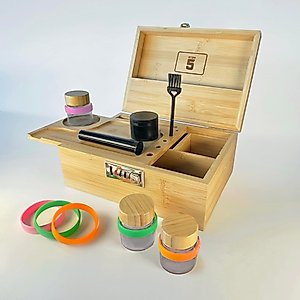 ATOMBOX Bamboo Storage Box with combination Lock box Decorative Bamboo Box with Hinged Lid & Color Elastic Bands for Easy Organization Small Bamboo Storage Box for Home & Office.