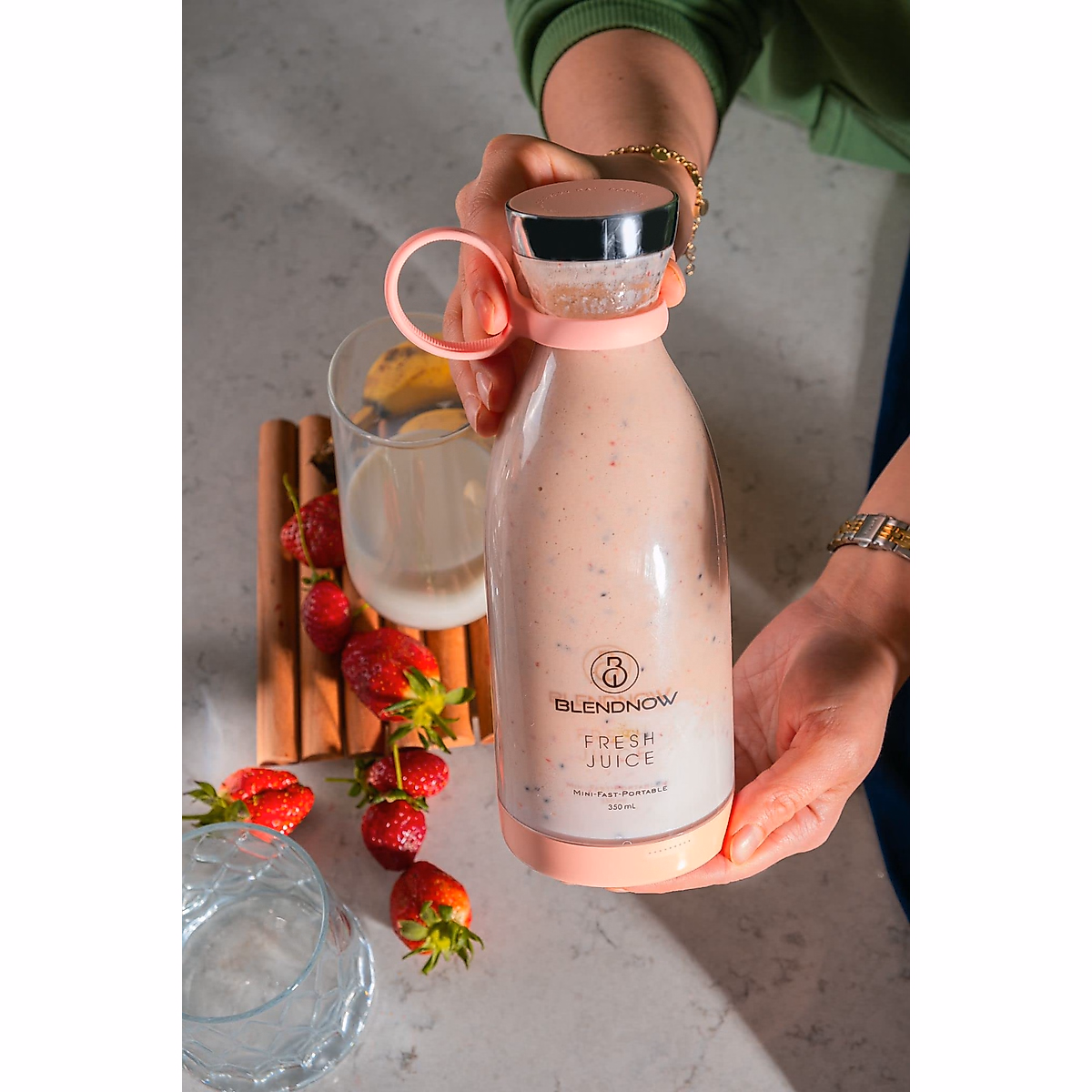 Blendnow Personal Size Blender, Portable Blender for Shakes and Smoothies, USB Rechargeable Blender, Travel Blender, Gift, Fresh Juice Blender with Stainless Steel 4 Blades, 350 ML (Pink)