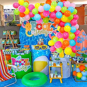100Pcs Summer Pool Party Balloon Garland Arch Kit, Summer Beach Balloons Garland Tropical Party Decoration for Pool Party Summer Baby Shower Birthday Party Decorations Swimming Beach Party Supplies