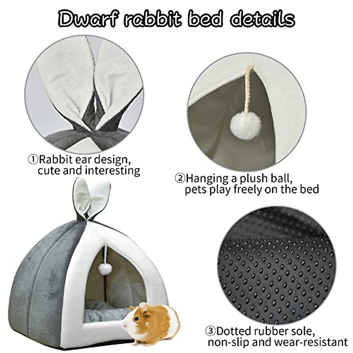 Fhiny Rabbit Bed Cave Cozy Guinea Pig Hideout Cute Bunny Bed Large House Winter Nest Dwarf Rabbit Cage Accessories for Chinchilla Ferret Hedgehog or Other Small Animals