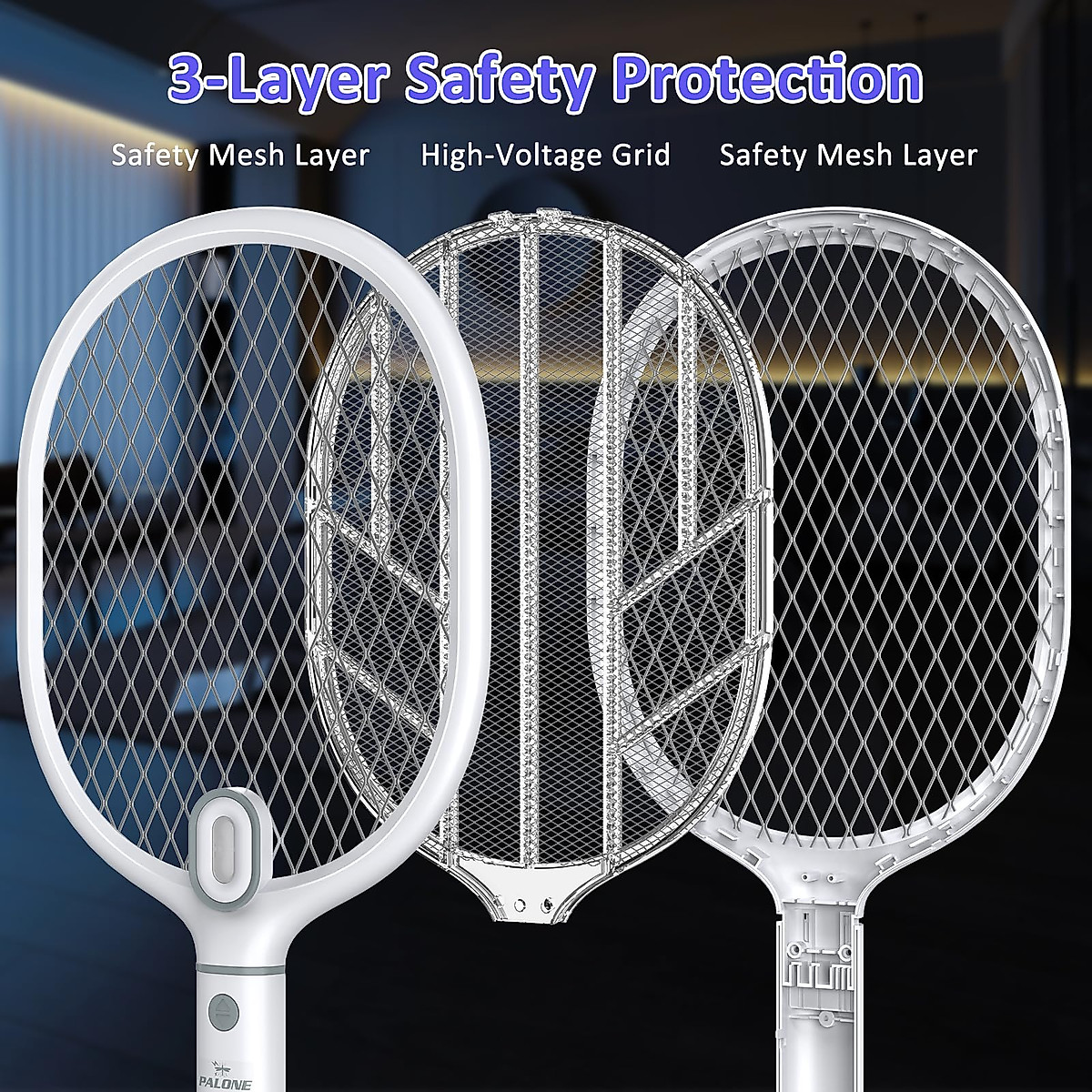 PALONE Electric Fly Swatter Rechargeable, Electric Bug Zapper Racket with Light, Mosquito Swatter, 4000V Detachable Dual Modes Fly Zapper, Mosquito Killer for Indoor Outdoor 2 Pack