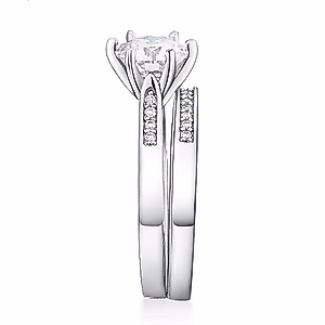 Bridal Sets Wedding Rings for Women 6-Prong Wedding Ring Set Platinum Plated Silver, 1 Carat Center Moissanite Engagement Ring Set Anniversary Promise Rings with Text Enfraving（size 7