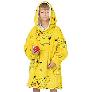 Pokemon Pikachu Vuddie Oversized Blanket Hoodie Kids Boys Girls Yellow Fleece