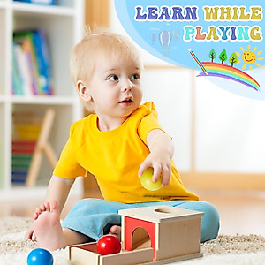 Yunsailing 3 Set Montessori Toys Object Permanence Box with Tray Three Balls Coin Box with Five Coins Carrots Harvest Developmental Game Wooden Toys Montessori Baby Toys for Infant