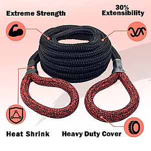 X MONSTER Kinetic Recovery Tow Rope Snatch Rope Strap3/4 x 20' (MBS 22,000 lbs) and 2 Soft Shackles (35,000bs), Free Durable Handbag Offroad Recovery Kits