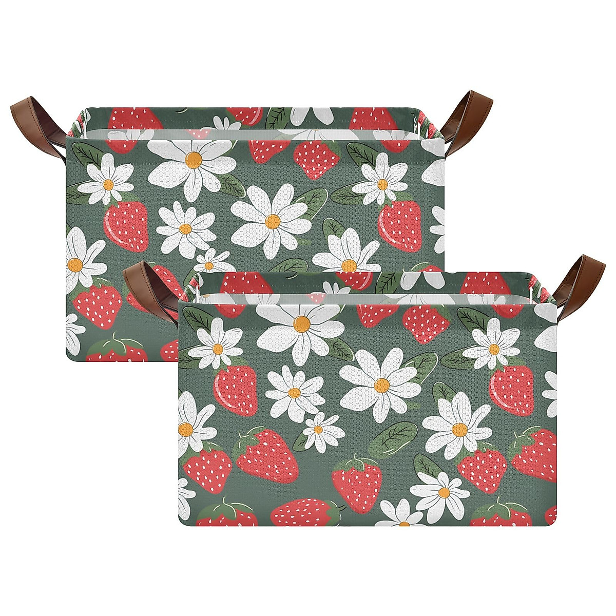 GEDAKO Storage Cubes Foldable Storage Bin Baskets with Double Handles Strawberry and White Flower Shelves Closet Organizers for Clothes Toys,M