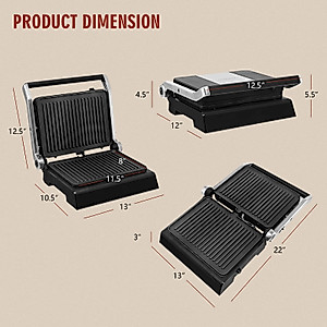 COSTWAY Electric Panini Press Grill, 1200W Sandwich Maker with Non-Stick Double Sided Plates, Independent Temperature Control & Removable Drip Tray, Opens 180 Degrees to Fit Any Size of Food