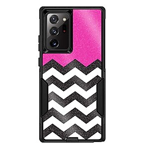 MightySkins Glossy Glitter Skin for OtterBox Commuter for Samsung Galaxy Note20 Ultra 5G - Hot Pink Chevron | Protective, Durable High-Gloss Glitter Finish | Easy to Apply | Made in The USA