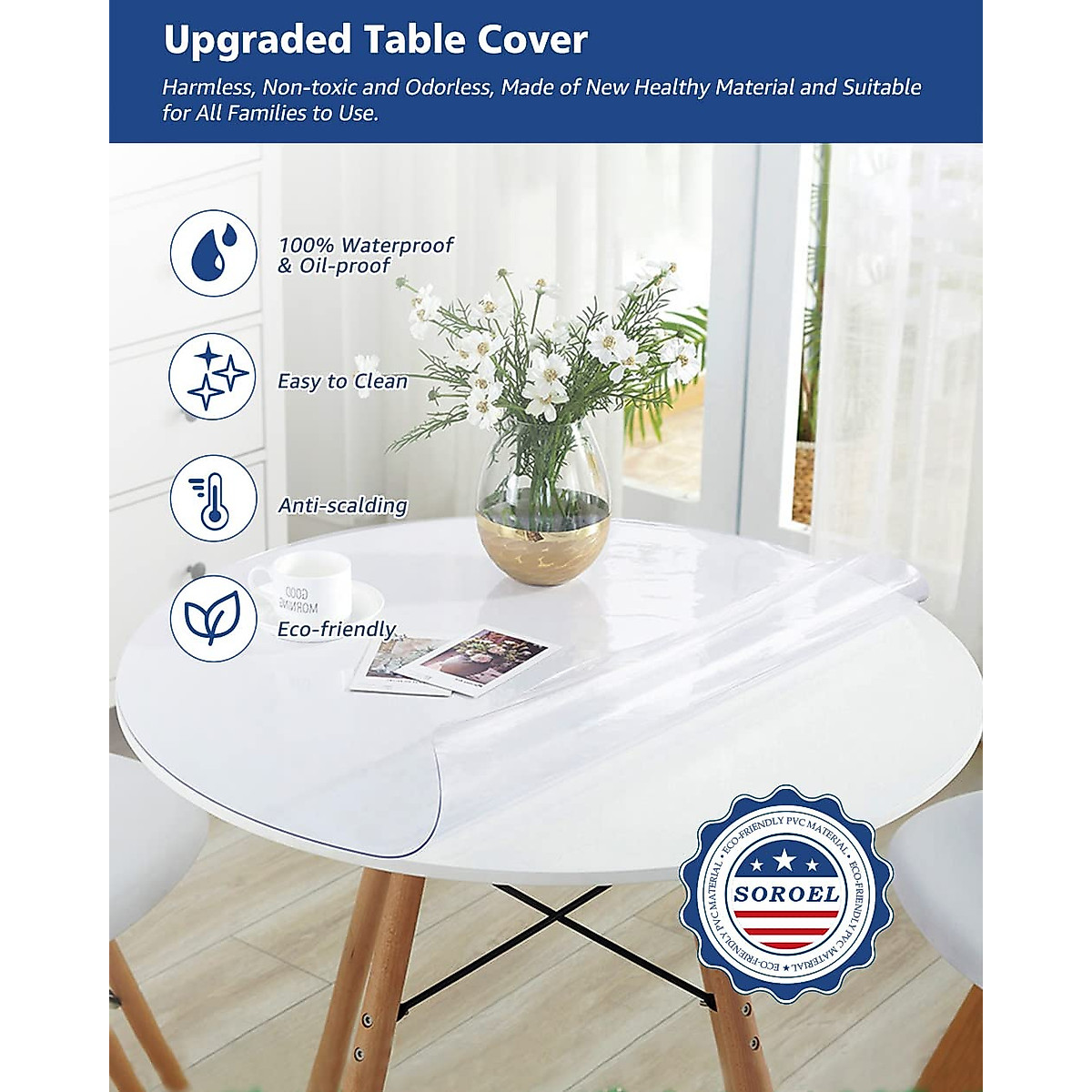 42 Inch Round Clear Plastic Table Protector for Dining Room Table PVC Tablecloth Protective Cover Pad Wood Furniture Vinyl Desk Blotter Mats Table Runner Pad for Kitchen Countertop Coffee Table