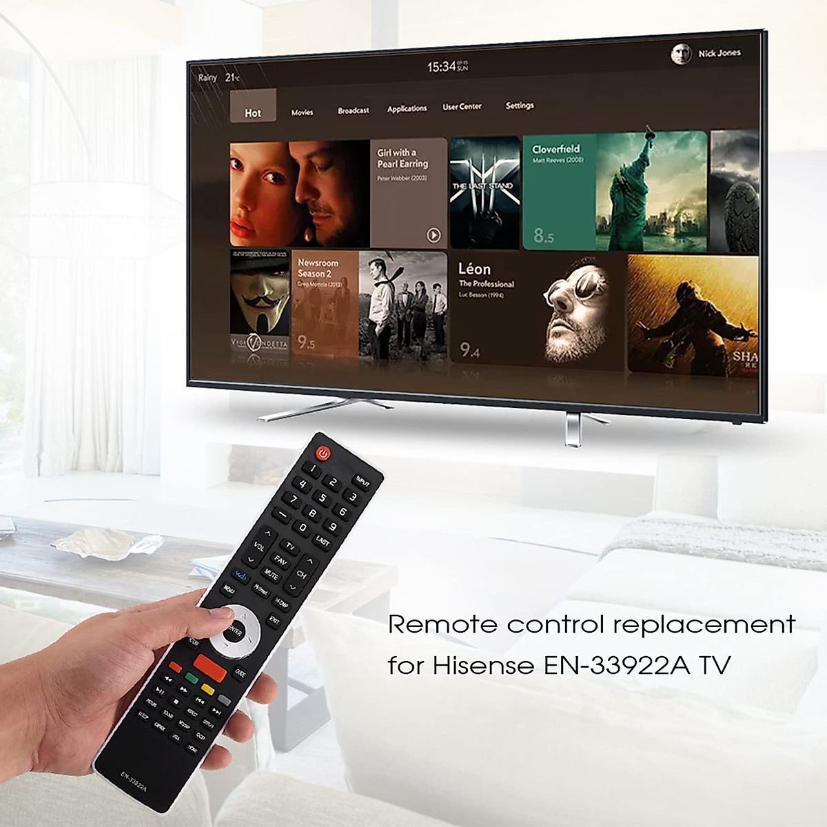 Smart TV Remote Control EN-33922A for Hisense, Remote Control Replacement for Hisense EN-33922A EN-339256A Smart TV