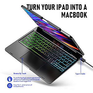 Touchpad Keyboard Case for iPad Pro 12.9 inch 2021 5th Generation / 2020 4th Gen / 2018 3rd Gen, iPad Pro 12.9 Case with Wireless Bluetooth Backlight Keyboard - Pencil Holder Included (Black)
