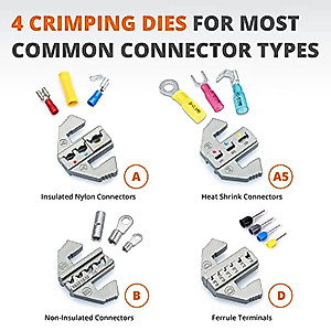 Wirefy Crimping Tool Set 5 PCS - Ratcheting Wire Crimper - For Heat Shrink, Nylon, Non-Insulated Connectors, Ferrule Terminals