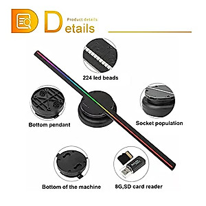 HAMFIT 3D Hologram Fan T40 Normal 3D Holographic Projector Fan Screen 224LED Remote Control Advertising Machine Logo Light PC Control Display Projector 3D LED Hologram Fan Advertising Machine