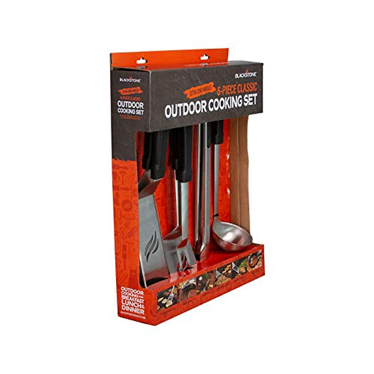 Blackstone 5051 Griddle Accessories Set Heat Resistant 6 Piece Stainless Steel Outdoor Indoor Grilling Utensils Hibachi Tools Kit-16, 16 Inch Tongs, Fork, 16” Ladle, 2 Extra-Long Spatula