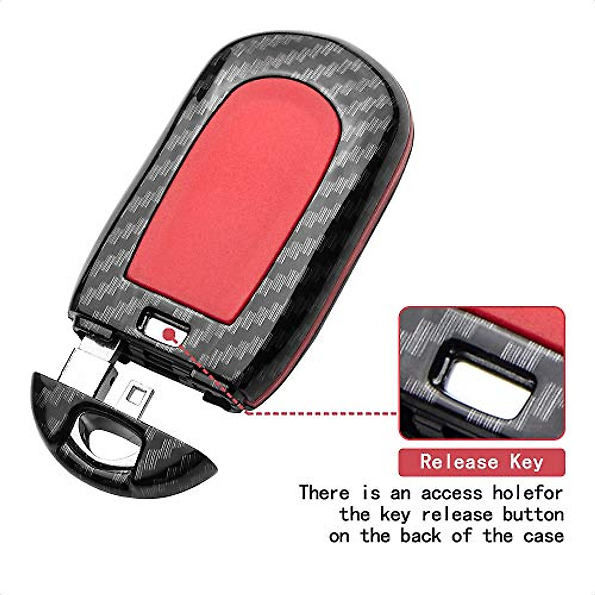 TANGSEN Smart Key Fob Case Compatible with Buick Encore Regal Sportback 4 Button Keyless Entry Remote Personalized Protective Cover Plastic Black Carbon Fiber Pattern Red Silicone