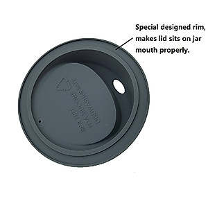 THINKCHANCES Reusable Food Grade and BPA Free Silicone Sip Coffee Juice Drinking Lid Kit with Stainless Steel Rings for Mason, Ball, Canning Jars, Pack of 4 Sets (Wide Mouth,Oval Drinking Hole)