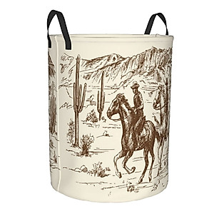 Foruidea American Wild West Desert With Cowboys Laundry Basket,Laundry Hamper,Collapsible Storage Bin, Oxford Fabric Clothes Baskets,Nursery Hamper For Home,Office,Dorm,Gift Basket