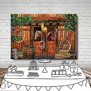 MEHOFOND 10x7ft One Wild West Stable Backdrop Texas Western Cowboy Horse in Barn Baby Shower Wheels Mews Photography Background Travel Party Events Photo Studio Props