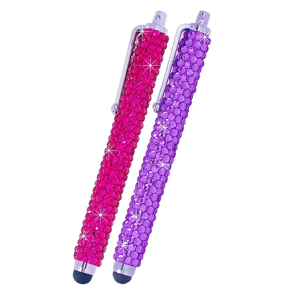 Eco-Fused Universal Bling Stylus Pens - 2 Long Gem Covered Stylus Pens - for All Capacitive Touchscreen Devices - iPad, iPhone, Samsung Phones, All Android Phones, Tablets and More