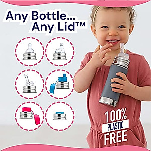 Pura Kiki 11oz/325ml Stainless Steel Straw Bottle w/Sleeve, 100% Plastic-Free, MadeSafe Certified, 100% Medical-Grade Silicone Straw for Kids, Toddlers, Preschoolers, Babies & Infant – Aqua