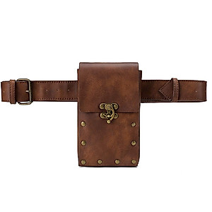 Belt Pouch Waist Bag Fanny Pack Medieval Vintage Leather Pouch Cellphone Holder Holster Carry Belt Purse Pocket Casual Hiking Festival Renaissance Faire Costume Props Travel Wallet (Brown)