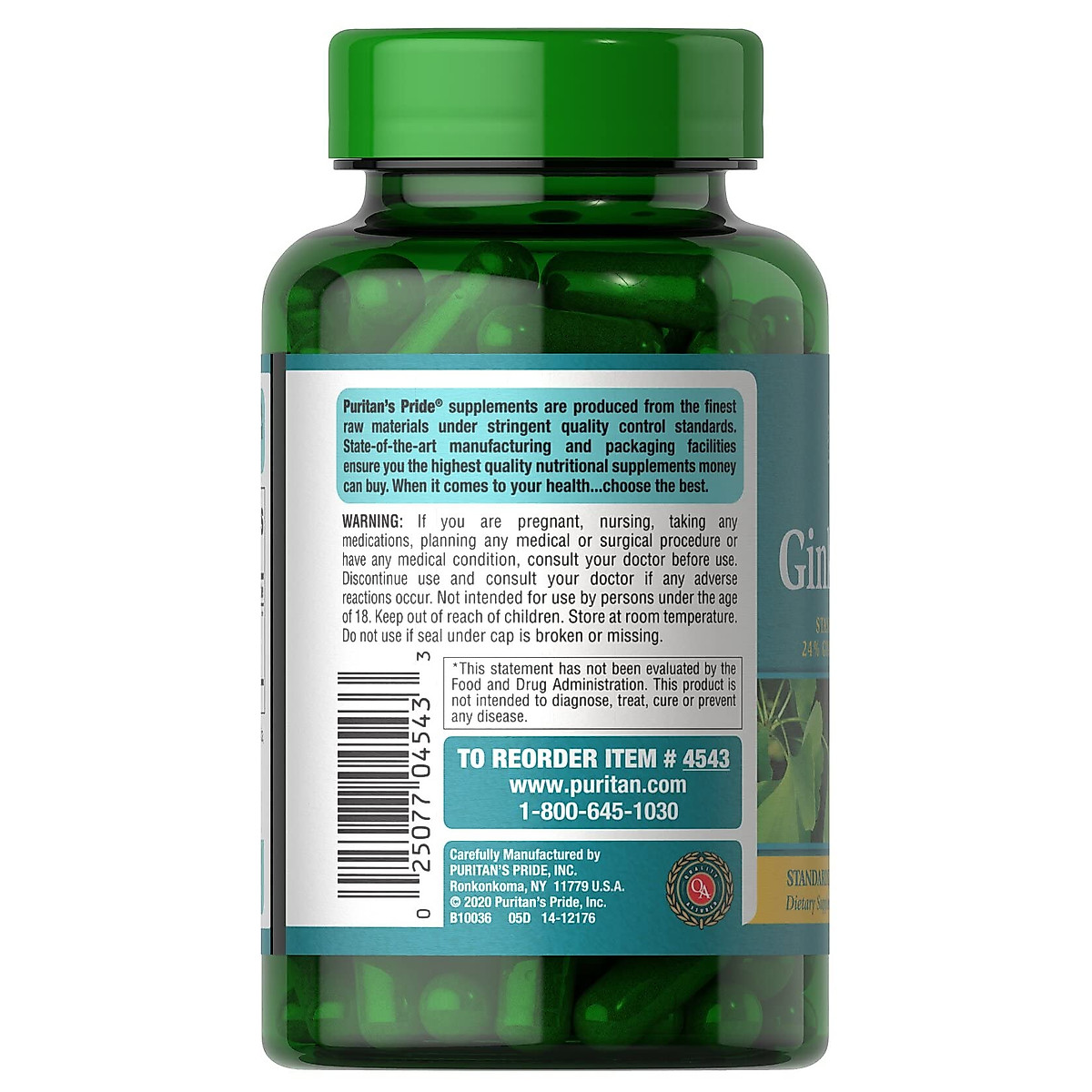 Puritan's Pride Ginkgo Biloba Standardized Extract 120 Mg, 200 Count