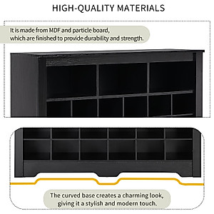 Linique 24 Shoe Cubby Console,Modern Shoe Cabinet Storage with Curved Base,Versatile Sideboard Shoe Organizer for Hallway,Bedroom,Living Room,Black