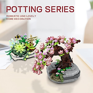 Waktuk Mini Bricks Sakura Bonsai Model Cherry Blossom Potted Plant Tree Building Block Kit 426 PCS, Mini Particle Simulation Flower Botanical Collection Construction Toy