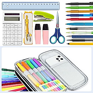HOOMIL Large Pencil Case, Big Capacity Pencil Pouch 3 Compartments Waterproof Portable Stationery Bag with Zipper for School Office Boys Girls Teens Adults- Black