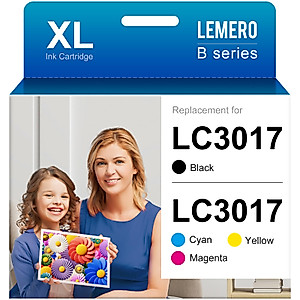LEMERO Compatible Ink Cartridge Replacement for Brother LC3017 LC 3017 for MFC-J6530DW MFC-J5330DW MFC-J6930DW MFC-J6730DW Printer (1 Black, 1 Cyan, 1 Magenta, 1 Yellow, 4 Pack)