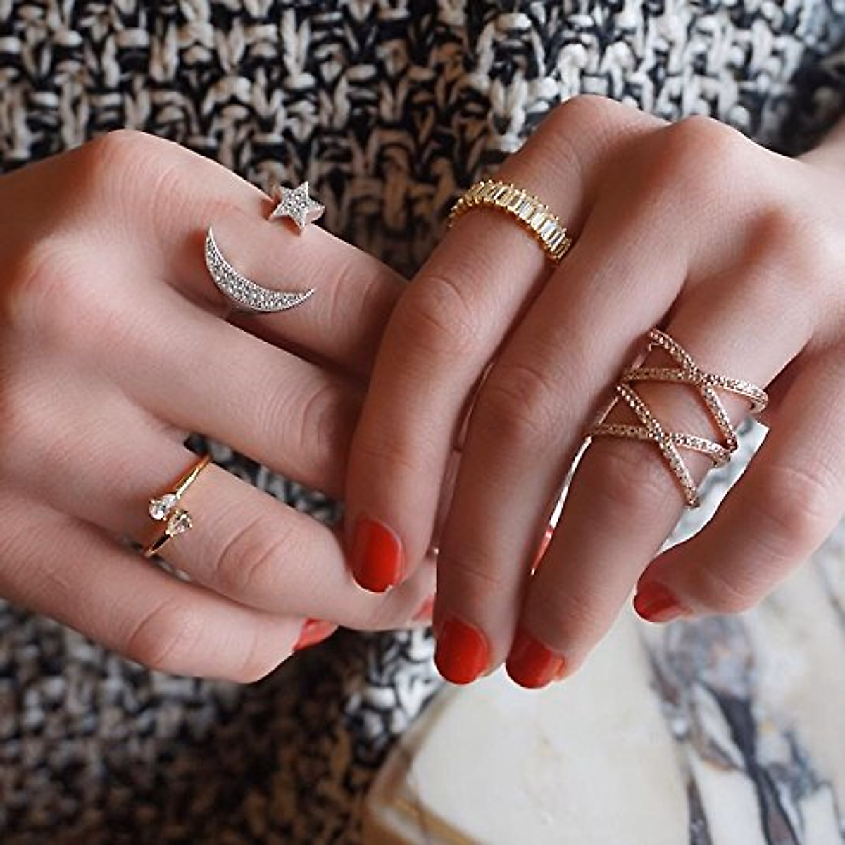 LEMON GRASS Rose Gold Double Criss Cross Ring CZ Pave Crossover Fashion Band Size 6 7 8 9 (10)