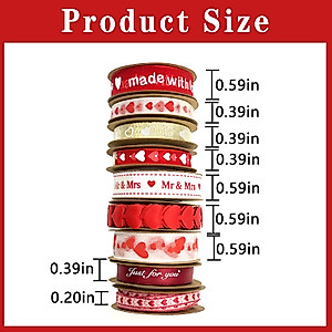 changsha 9 Rolls Hearts Ribbon Set - Valentine's Day Mother's Day Satin Ribbon, Printed Heart Ribbons for Gift Wrapping, Wedding Birthday Party Decorations, Crafts DIY Supplies (Valentine)