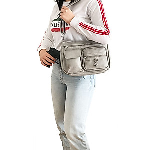 Zzfab Front Pockets side Locking Small Concealed Carry Purse CCW Crossbody Bag Grey