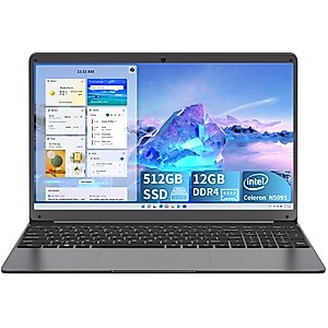 SGIN Laptop 15.6 Inch, 512GB SSD 12GB DDR4 Laptop Computer, Quad-Core Processor(up to 2.9 GHz), FHD IPS 1920x1080 Screen Notebook, Dual Band-WiFi, BT4.2, USB3.0 * 2, 7000mAH Battery, Type-C