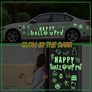 Xuhal 26 Pieces Halloween Garage Door Decorations Black Magnets Glow in the Dark Garage Magnetic Stickers Luminous Horrible Bat Cat Pumpkin Garage Door Magnets Fridge Car Magnets Decal for Party Decor