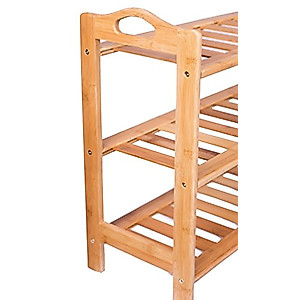 BirdRock Home 3 Tier Free Standing Shoe Rack with Handles - Natural Bamboo - Wood - Closets and Entryway - Storage Organizer Stand - Fits 9 Pairs of Shoes