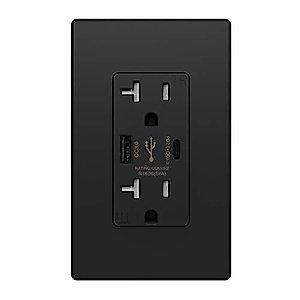 ELEGRP 36W Quick Charge USB Wall Outlet, Type A & Type C Power Delivery and Quick Charge for iPhone/iPad/Samsung/LG/HTC/Android, 20A USB Receptacle, UL Listed, w/Wall Plate, 1 Pack, Matte Black