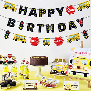 School Bus Happy Birthday Banner Wheels on the Bus Bday Party Garland for Kids Yellow Bus Birthday Party Decorations Back to School Banner Party Supplies
