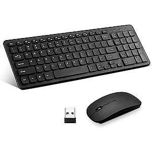 Guiheng Wireless Keyboard and Mouse Combo, Compact Quiet Wireless Keyboard and Mouse Set 2.4G Ultra-Thin Sleek Design for Windows, Computer, Desktop, PC, Notebook, Laptop (Black01)