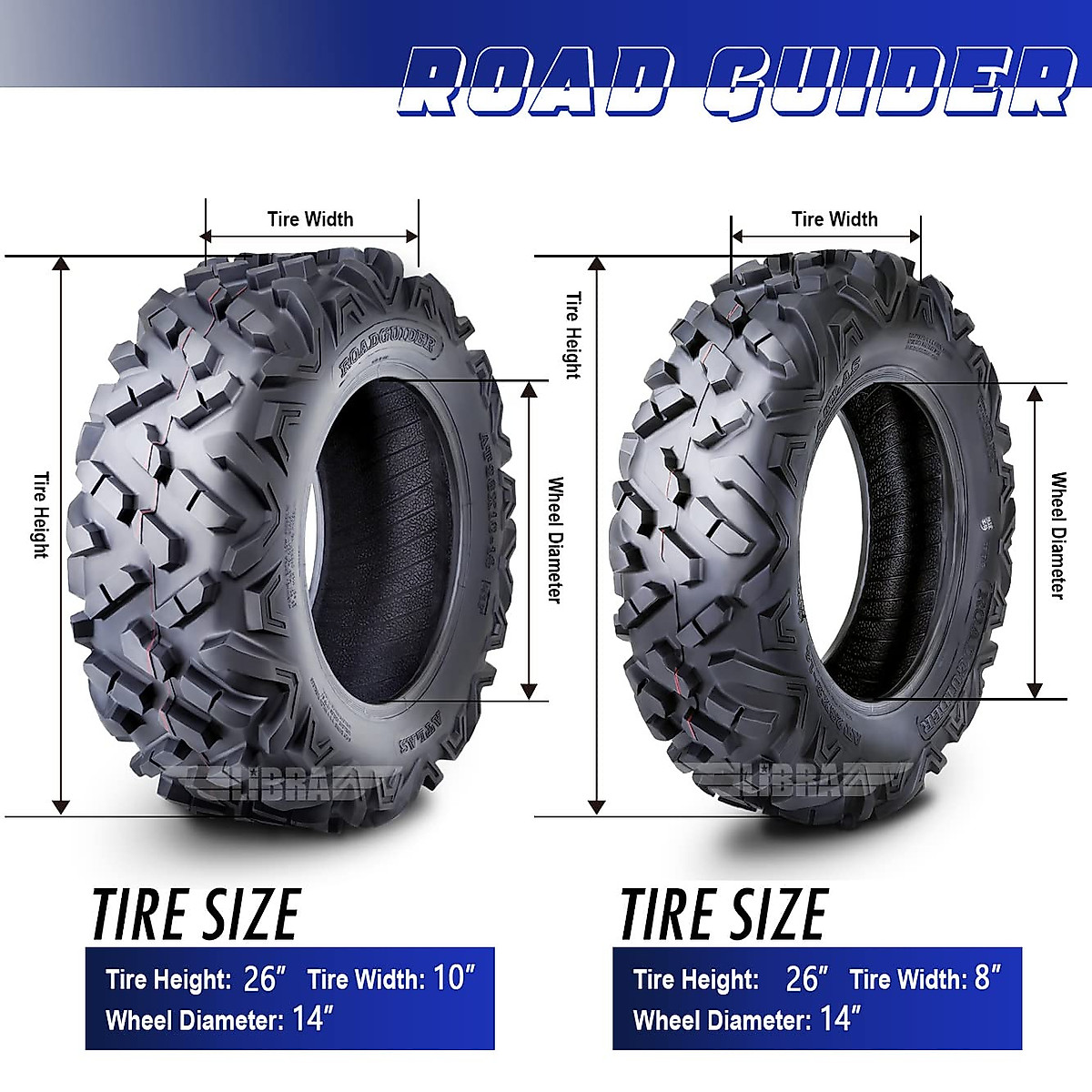 Road Guider Set of 4 ATV UTV Tires 26x8-14 & 26x10-14 for 09-15 Polaris Sportsman 550 850