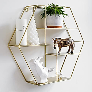 Gold Hexagon Wall Shelves, Extra Large Decorative Floating Shelf for Bathroom, Kitchen & Bedroom Wall Decor Shelfie, Glam Brass Geometric Wall Art, Metal Sconce Shelf, Boho Honeycomb Accent Display