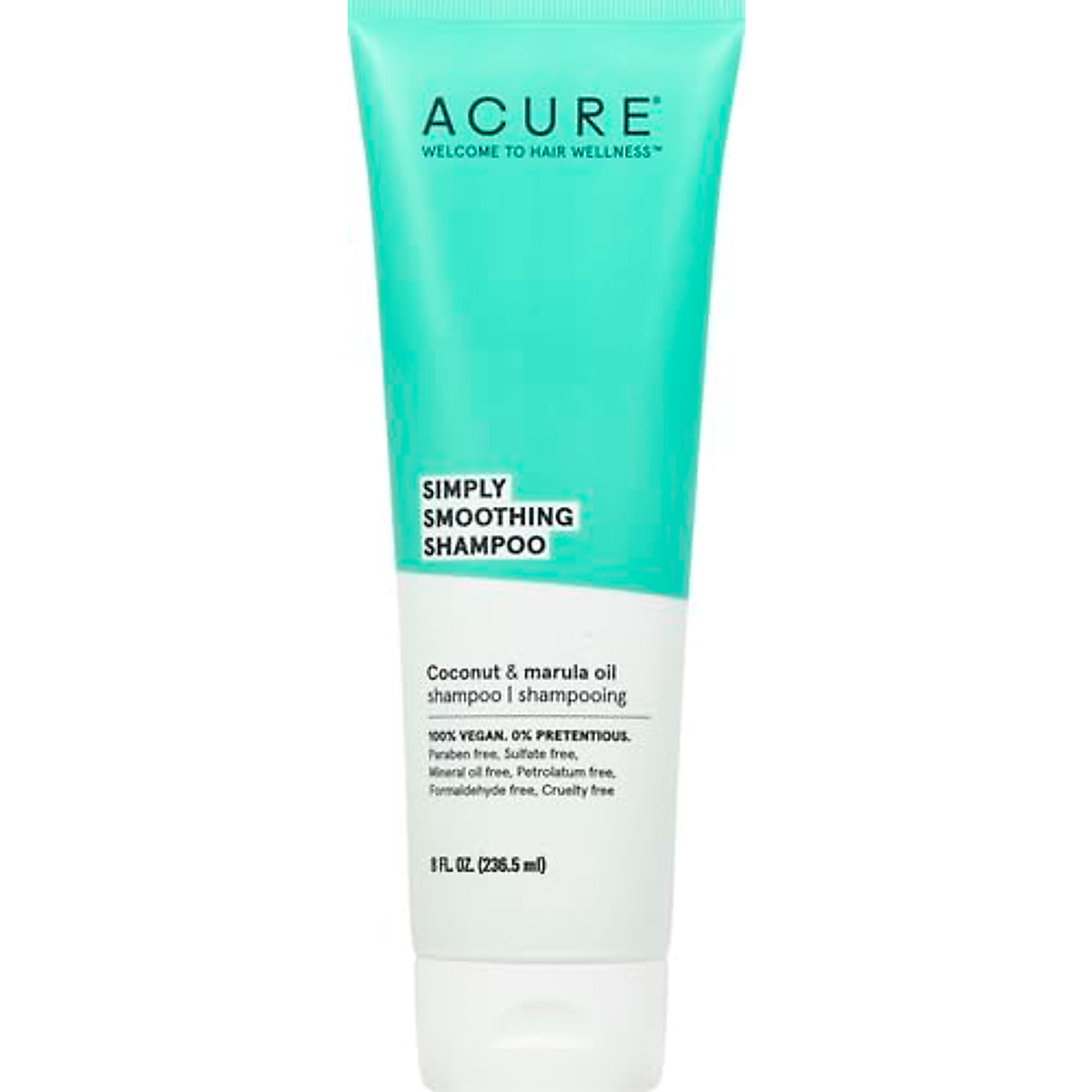 Acure Simply Smoothing Shampoo, Water, Coconut & Marula Oil, 100% Vegan, Performance Driven Hair Care, Smooths & Reduces Frizz, White/Blue, 8 Fl Oz
