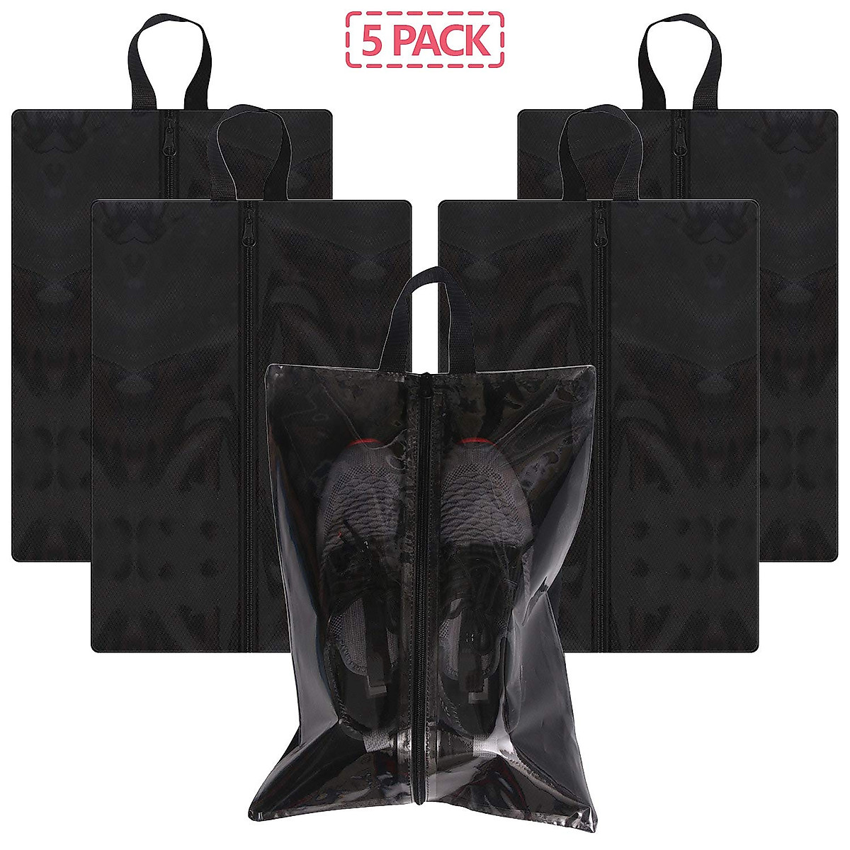 Set of 5 Transparent Large Travel Packing Organizer Clear Shoe Bags for Men and Women, Storage Cubes Pouch for Accessories Suitcase Luggage