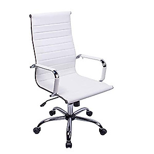 Curved Back Office Chair PU Leather Home Executive Ergonomic Computer Chair Height Adjustable Swivel 360° Rotating Seat Desk Chair (Black) Desk Chairs (Color : White)