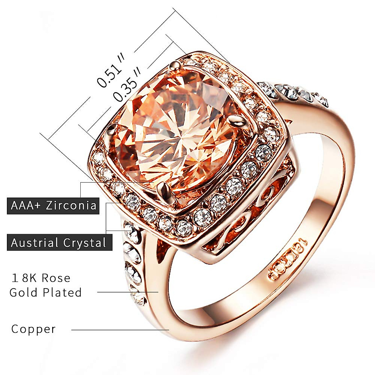 Yellow Shinning Cubic Zirconia Topaz Rings For Women 18K Rose Gold Plated (Yellow, 8)