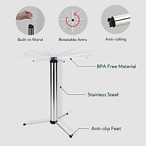 KITCHENDAO Collapsible Pasta Drying Rack, Foldable for Easy Storage, Rotary Arms, Detachable for Easy Cleaning, Stainless Steel Homemade Hanging for up to 6 lbs, Pasta Noodle Spaghetti Stand Hanger